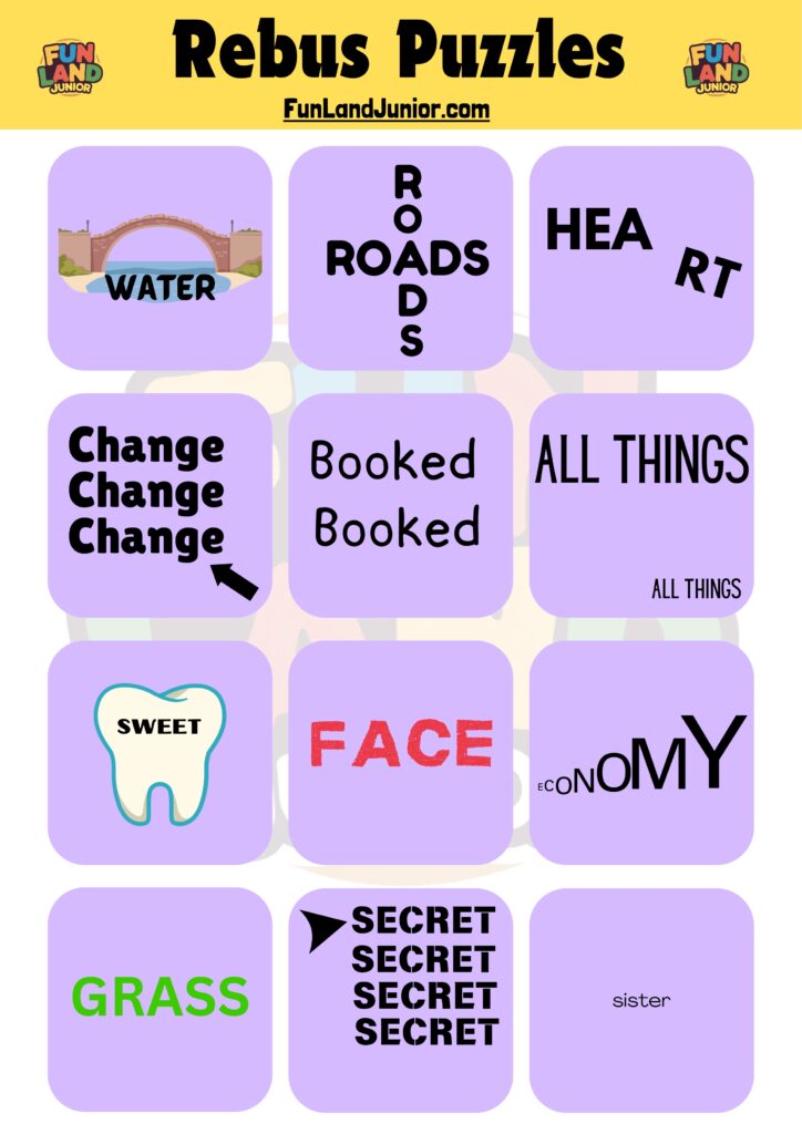 [Answers] Simple and Fun Rebus Puzzles for Kids Printable - Fun Land Junior