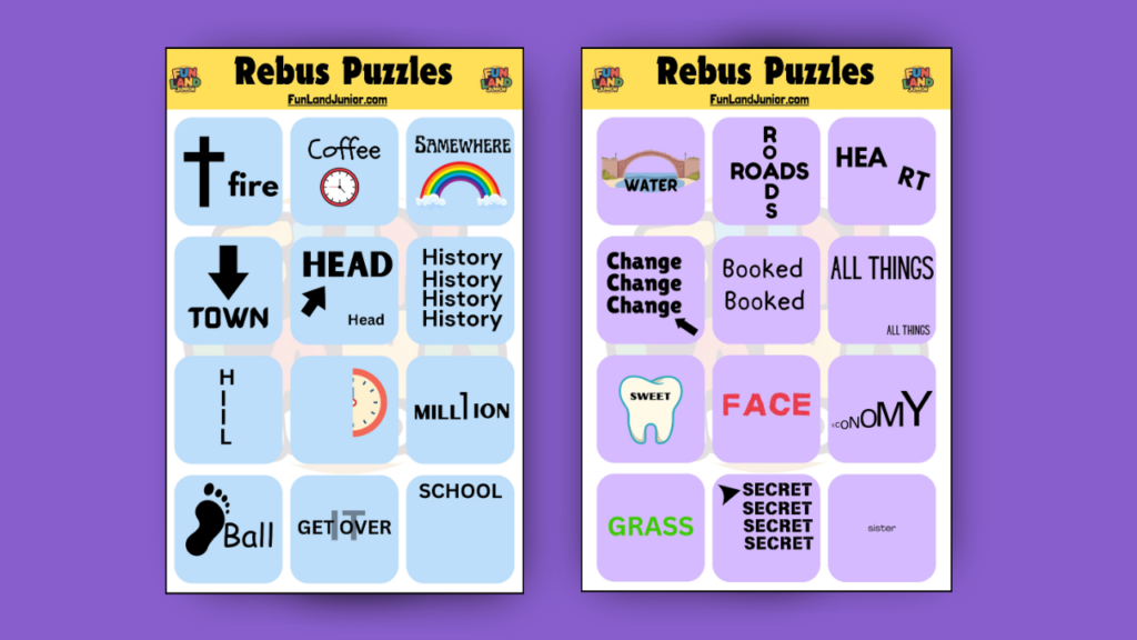 [Answers] Simple and Fun Rebus Puzzles for Kids Printable - Fun Land Junior