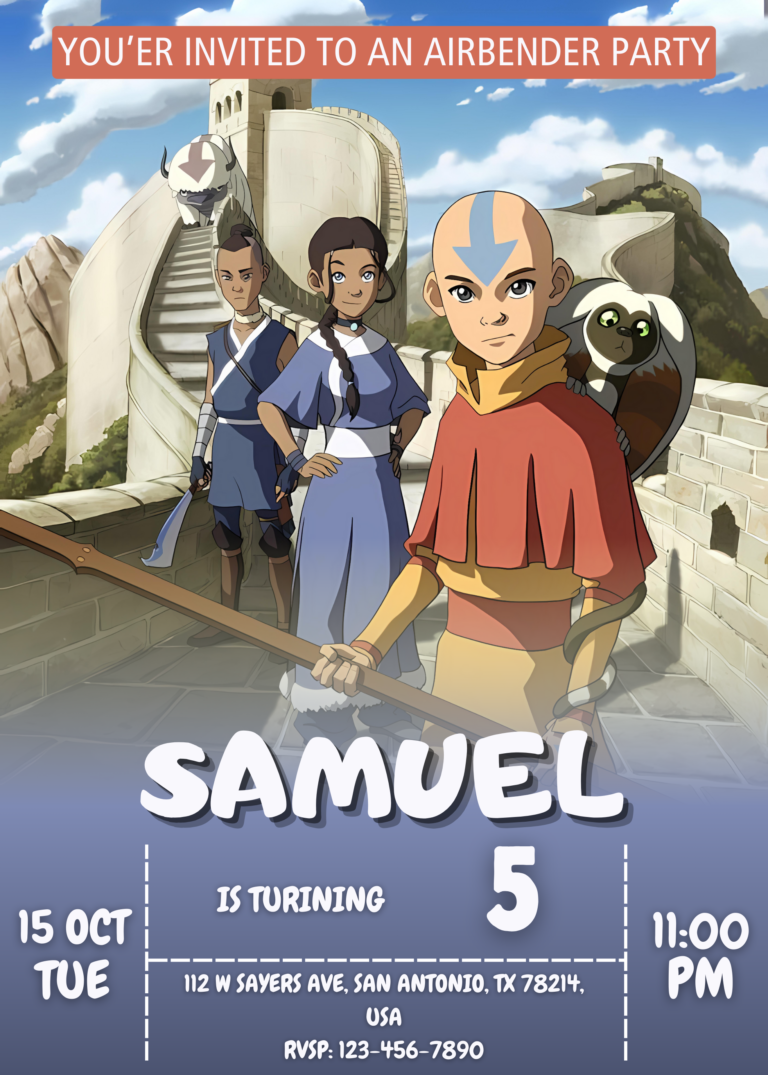Avatar The Last Airbender Birthday Invitations free download