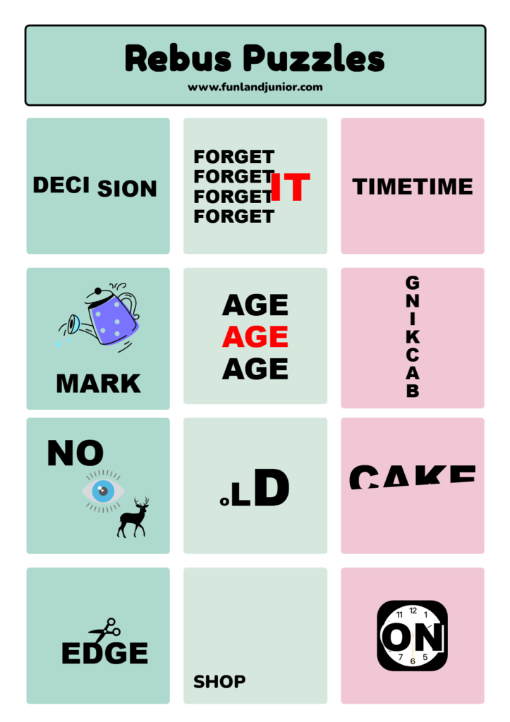 [24 Fun] Rebus Puzzles for Kids – Free Printable!