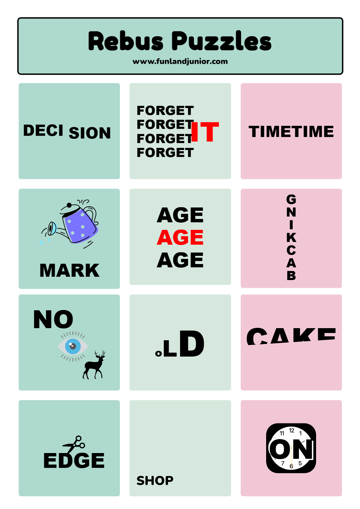 [24 Fun] Rebus Puzzles for Kids – Free Printable!